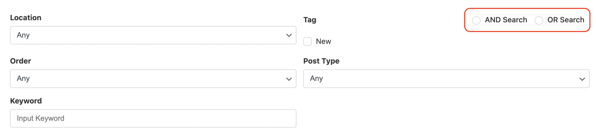 AND/OR search settings for checkbox selection [Pro Only] | Docs | VK Filter Search